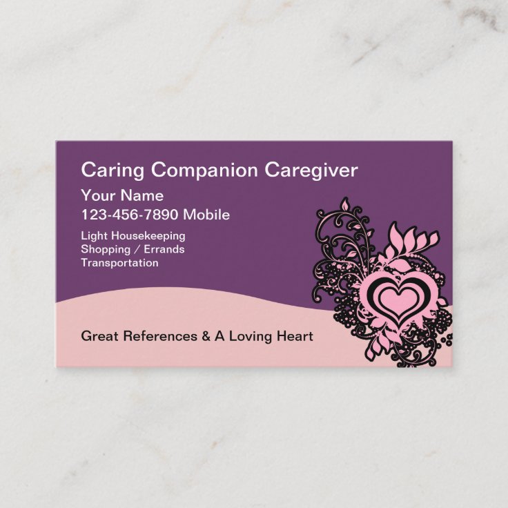 Caregiver Heart Floral Design Business Card | Zazzle