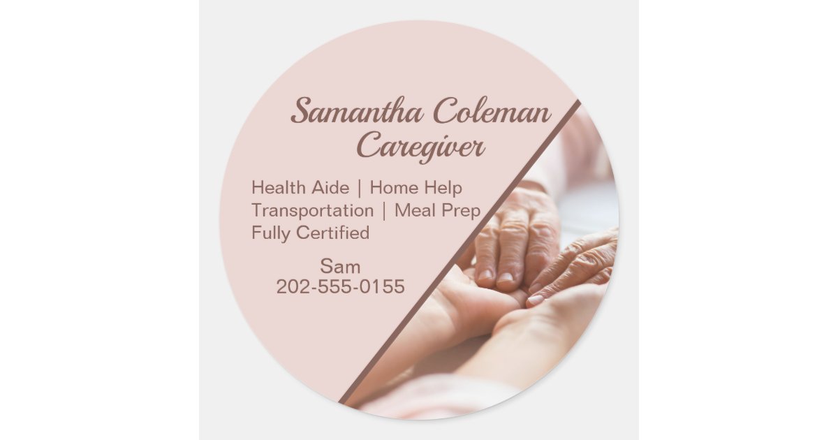 Caregiver Home Help Business Classic Round Sticker | Zazzle
