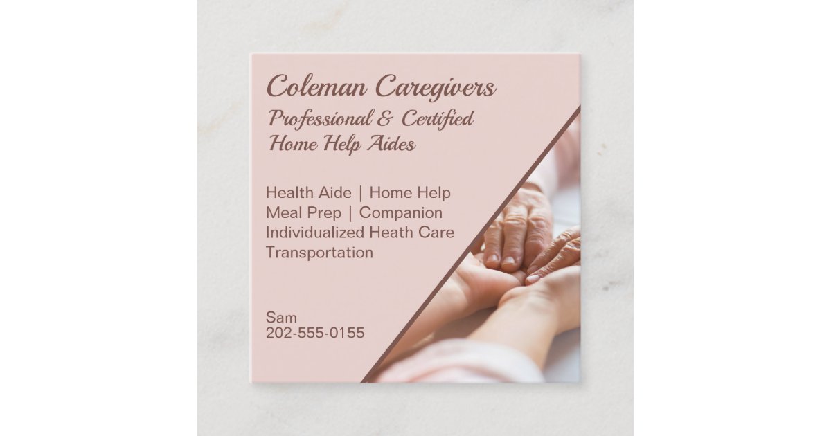 Caregiver Home Help Companionship Square Business Card | Zazzle