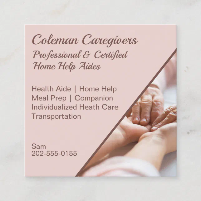 Caregiver Home Help Companionship Square Business Card | Zazzle