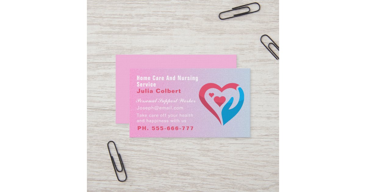 Caregiver Home Help Companionship Square pink Business Card | Zazzle