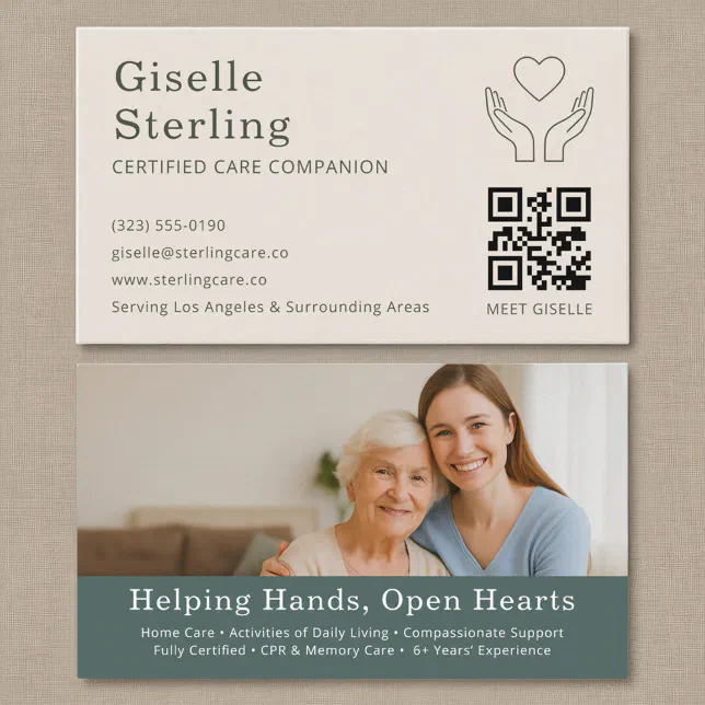 Caregiver Home Help QR Code Certified Support Business Card | Zazzle