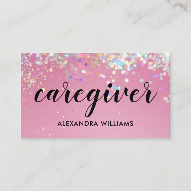Caregiver Modern Rose Gold Glitter Medical Pink Business Card | Zazzle