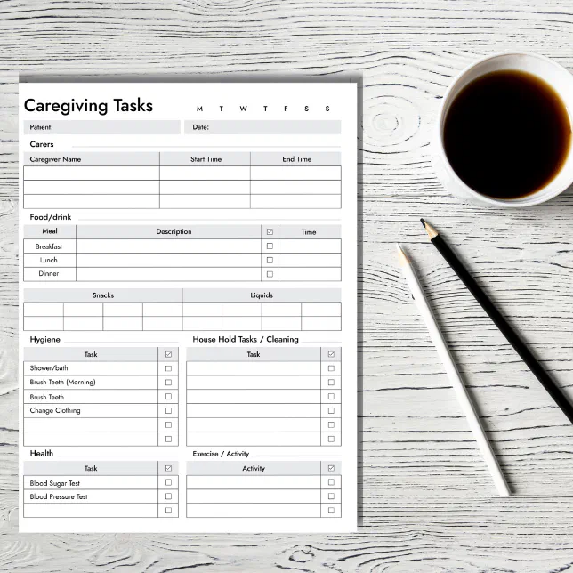 Caregiving Tasks Log, Aging Parents Notepad | Zazzle