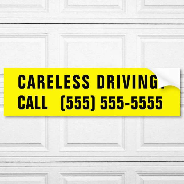 Careless Driving Custom Text Phone Number Bumper Sticker | Zazzle