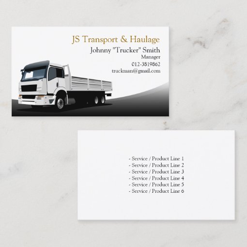 Cargo Truck Haulage Black Business Card | Zazzle