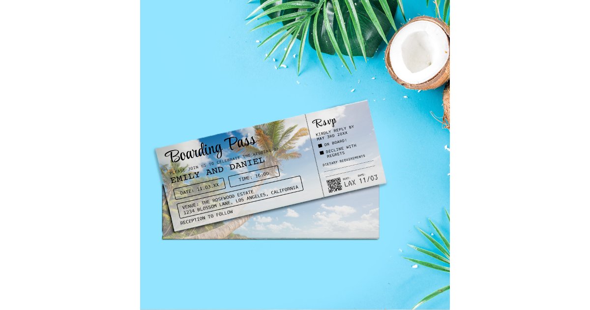 Caribbean Destination Boarding Pass Wedding Invitation | Zazzle
