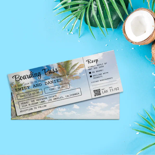 Caribbean Destination Boarding Pass Wedding Invitation | Zazzle