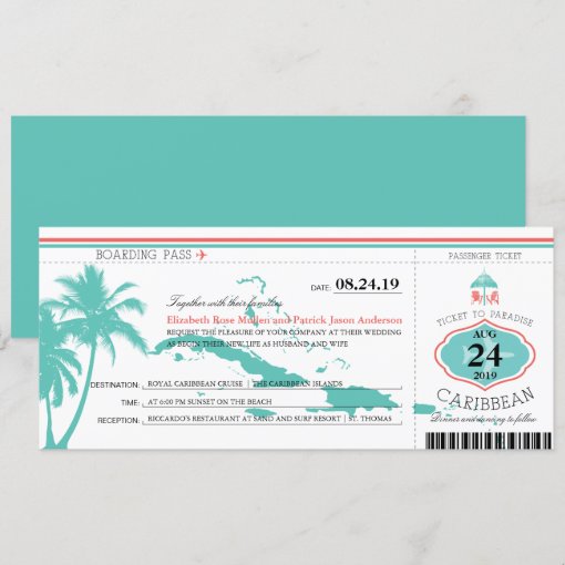 Caribbean Islands Boarding Pass Wedding Invitation | Zazzle