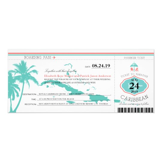 Caribbean Islands Boarding Pass Wedding Invitation | Zazzle.com