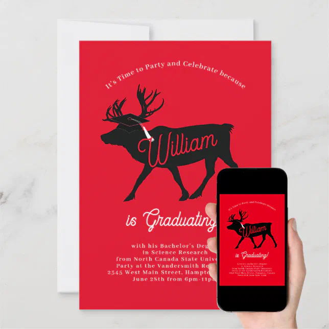 Caribou Silhouette Graduation Party Invitation | Zazzle
