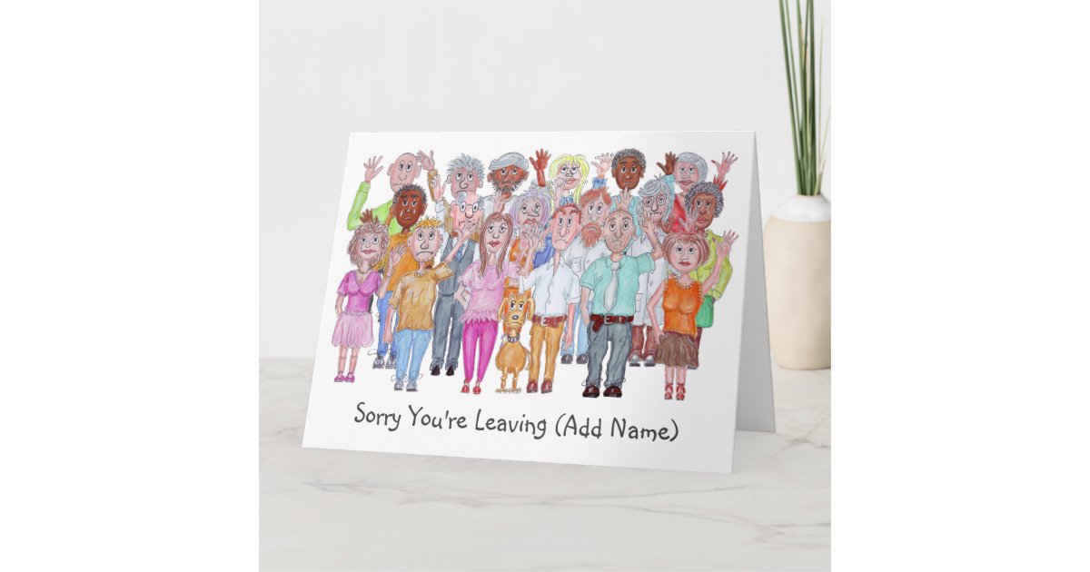 Caricatures of Sad People Waving Goodbye Card | Zazzle