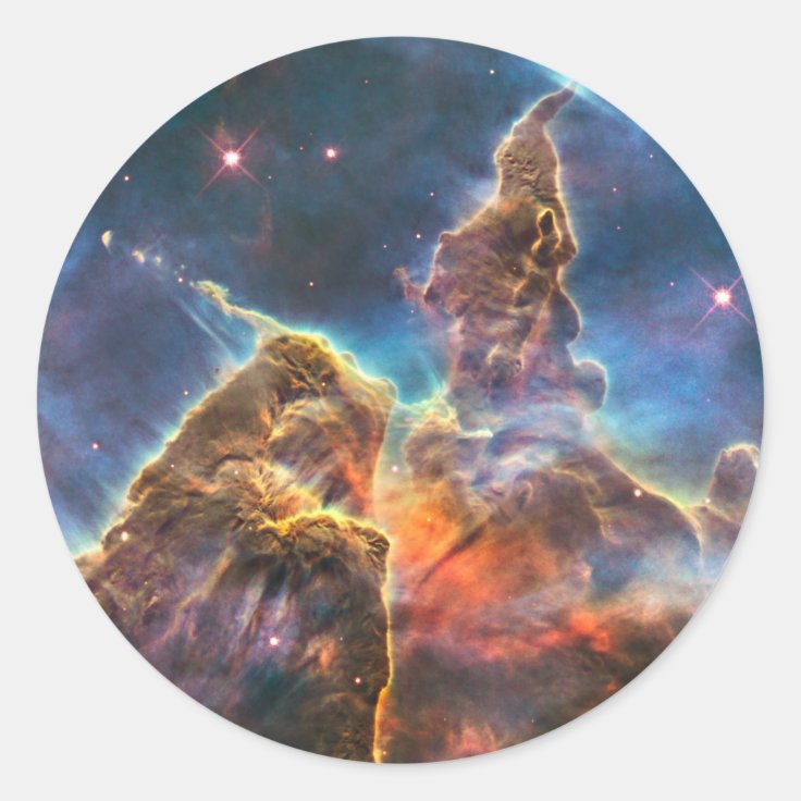 Carina Nebula By The Hubble Space Telescope Classic Round Sticker | Zazzle