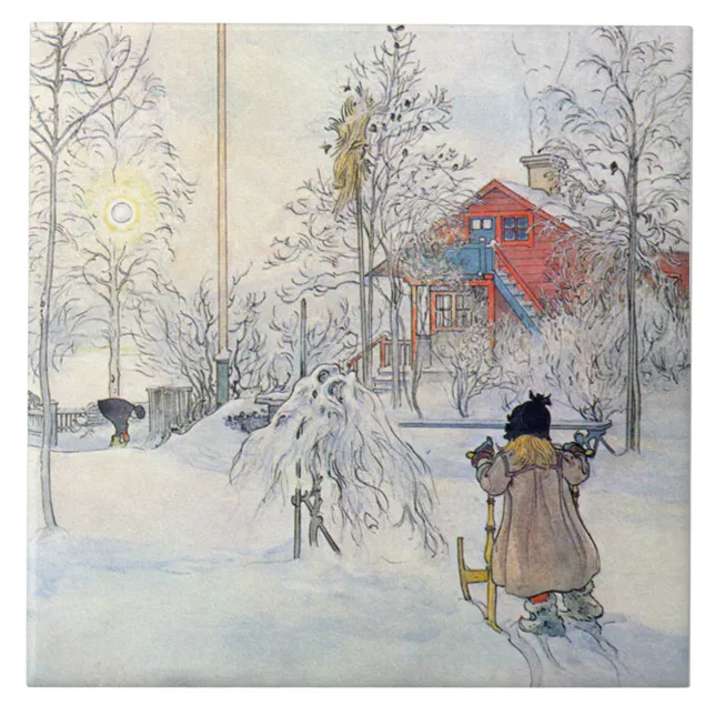 Carl Larsson Winter Snow Scene Art Tile or Trivet | Zazzle