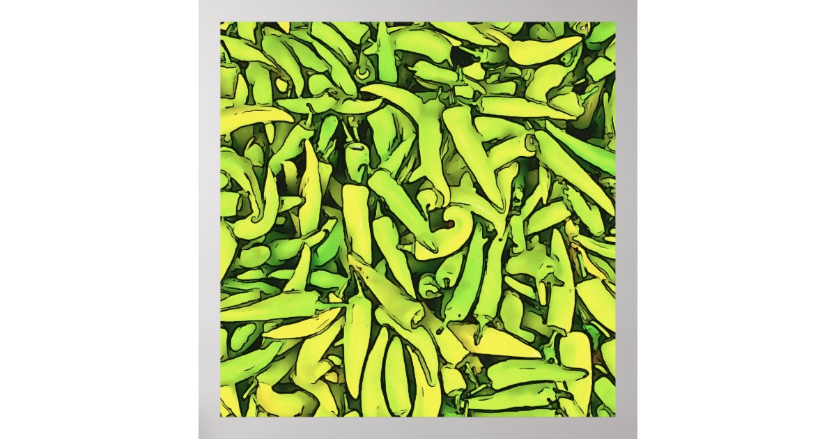 Carliston Banana Peppers Black Outline Art Poster | Zazzle