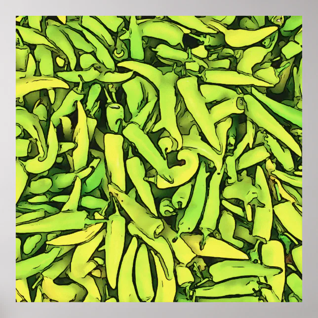 Carliston Banana Peppers Black Outline Art Poster | Zazzle