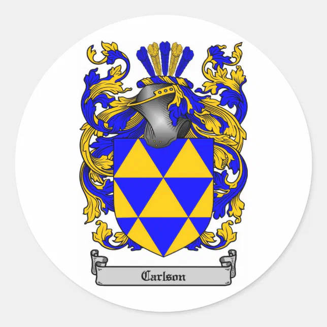 CARLSON FAMILY CREST - CARLSON COAT OF ARMS CLASSIC ROUND STICKER | Zazzle