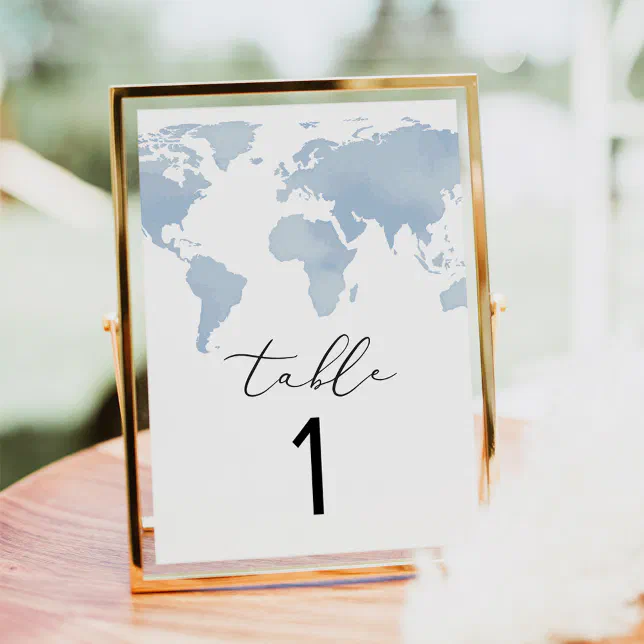 CARMEN Adventure Travel Blue Map Table Number Card | Zazzle