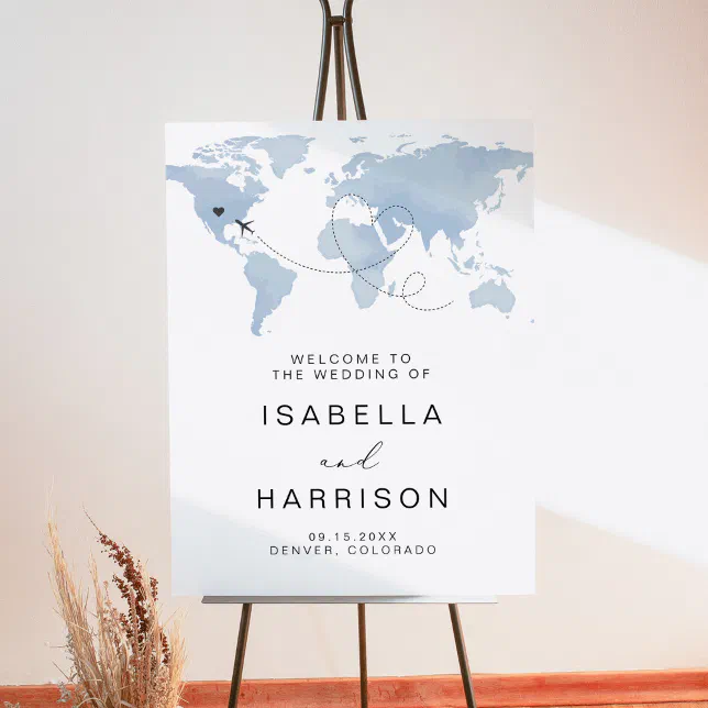 CARMEN Blue Map Destination Wedding Welcome Foam Board | Zazzle
