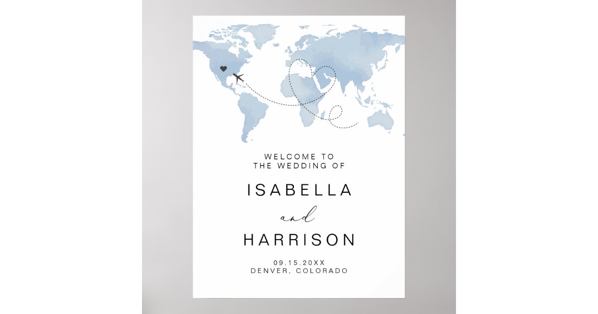 CARMEN Blue Map Destination Wedding Welcome Poster | Zazzle
