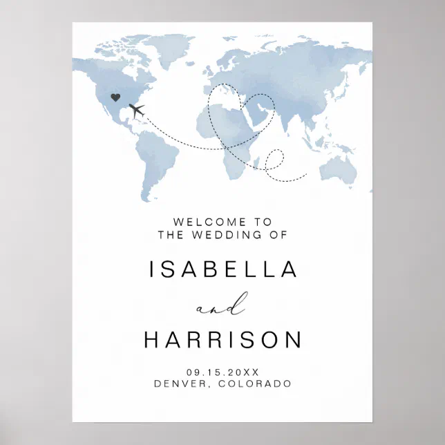 CARMEN Blue Map Destination Wedding Welcome Poster | Zazzle
