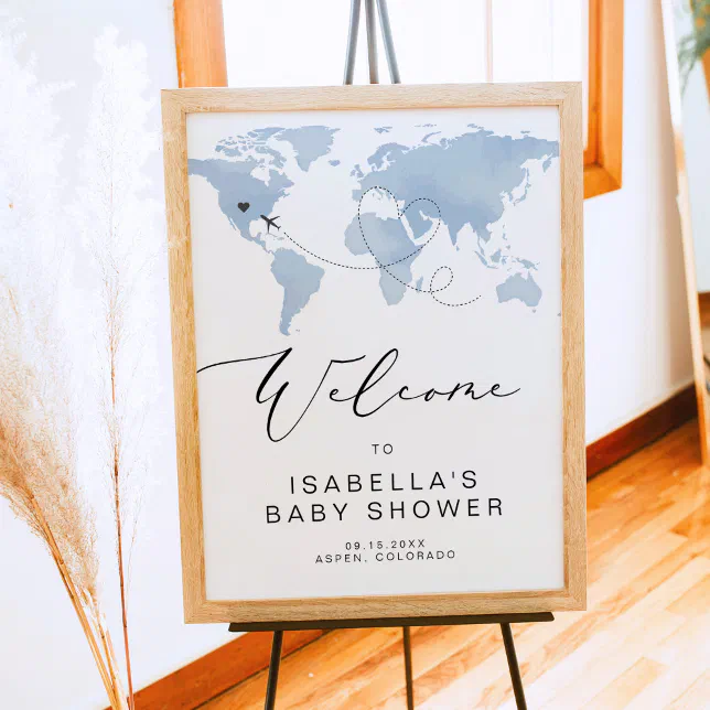 CARMEN Map Travel Adventure Baby Shower Welcome Poster | Zazzle