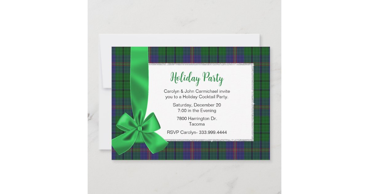 Carmichael Tartan Plaid Custom Christmas Party Invitation | Zazzle