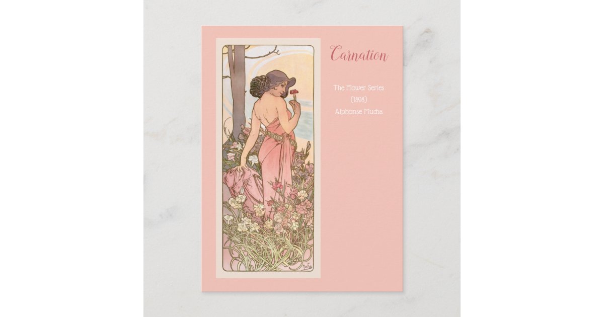 Carnation Flower Series Alphonse Mucha Postcard | Zazzle