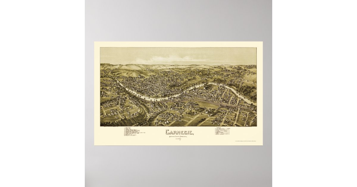 Carnegie, PA Panoramic Map - 1897 Poster | Zazzle