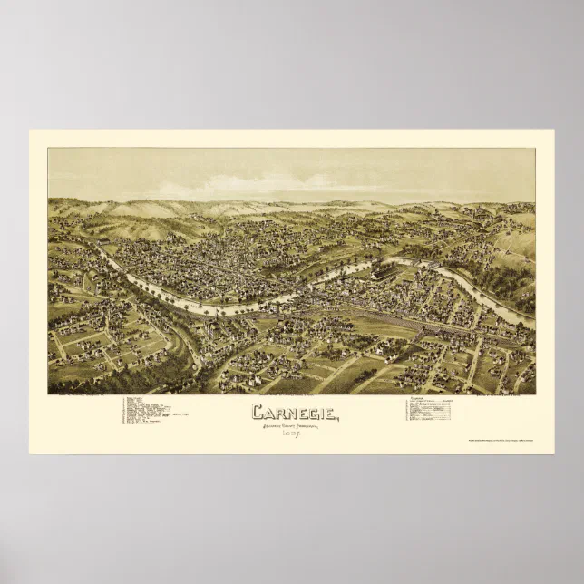 Carnegie, PA Panoramic Map - 1897 Poster | Zazzle