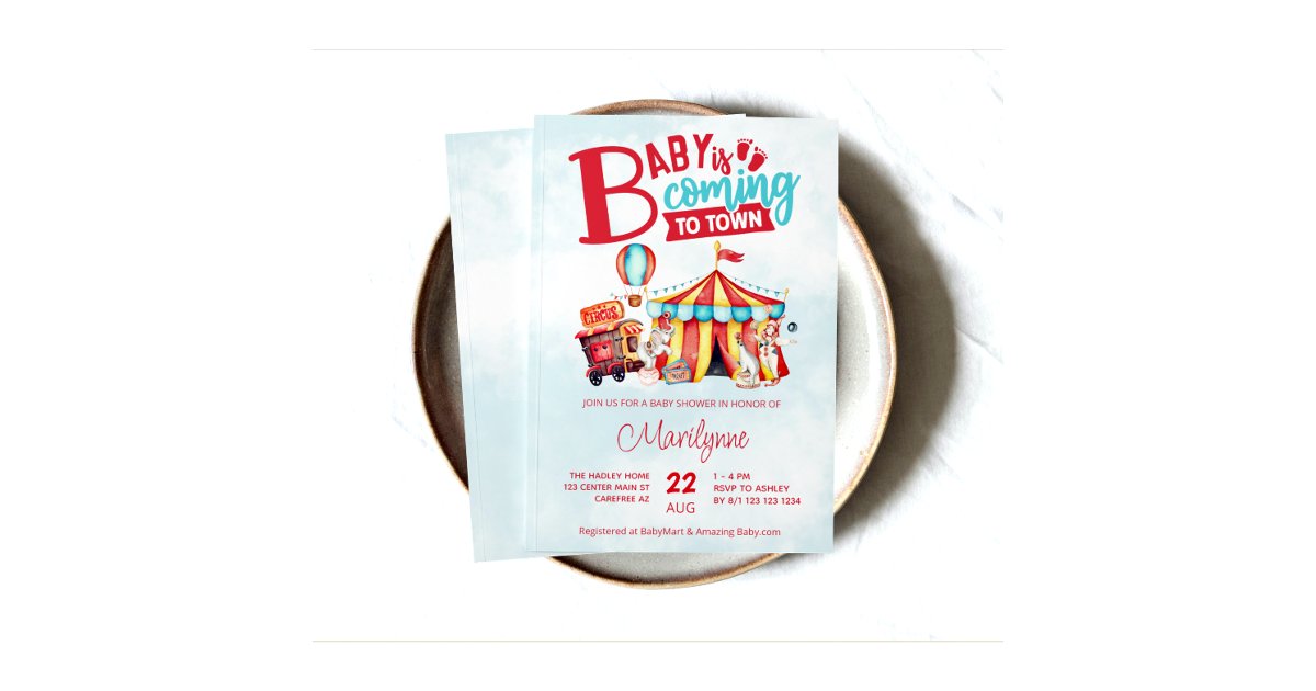 Carnival Circus Blue Baby Shower Invitation | Zazzle