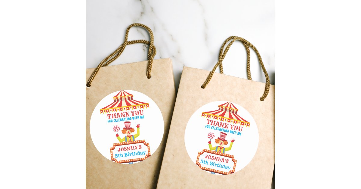 Carnival circus party personalized classic round sticker | Zazzle