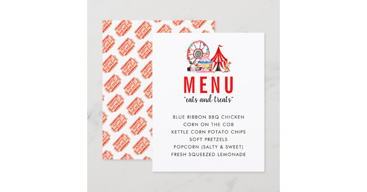 Carnival Circus Show Birthday Party Menu | Zazzle