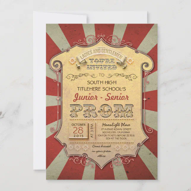 carnival - circus vintage prom invitation | Zazzle