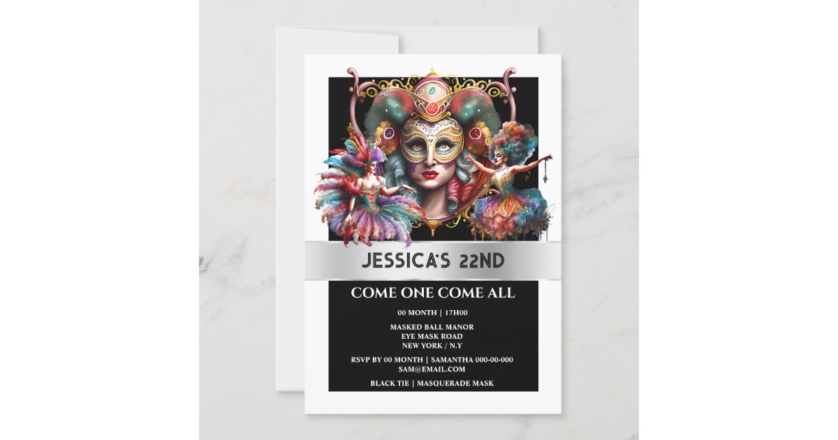 Carnival colorful festival showgirls feather masks invitation | Zazzle