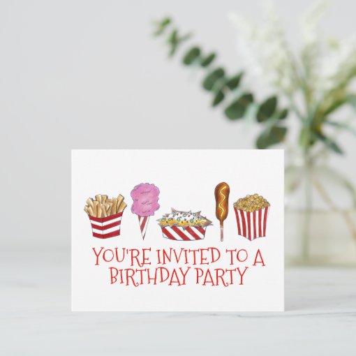 Carnival Fair Foods Birthday Party Invitation | Zazzle