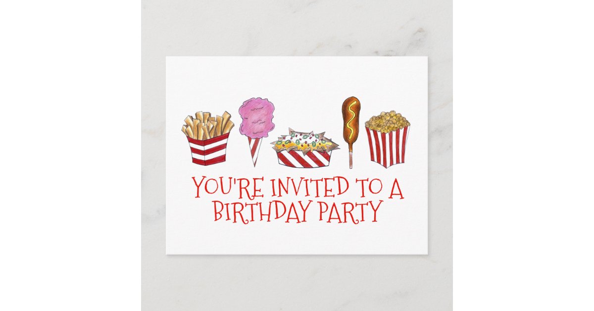Carnival Fair Foods Birthday Party Invitation | Zazzle