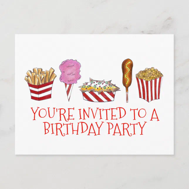 Carnival Fair Foods Birthday Party Invitation | Zazzle