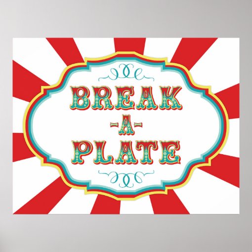 Carnival Game Sign Break a Plate | Zazzle
