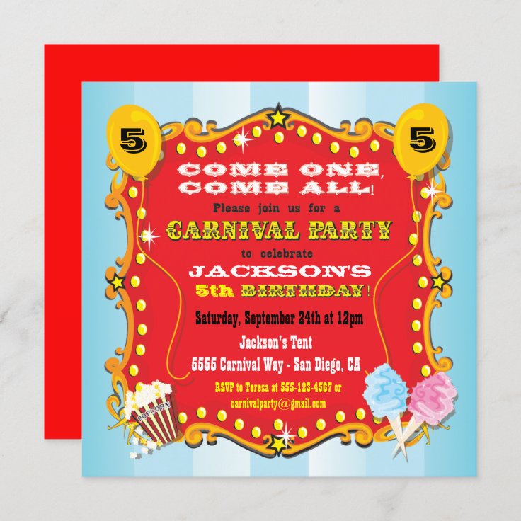 Carnival Marquee Birthday Party Invitations | Zazzle