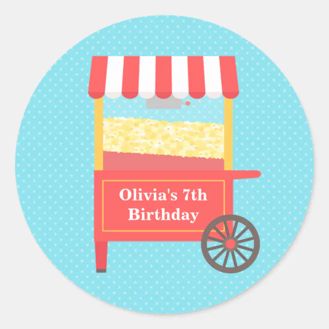 Carnival Popcorn Kids Birthday Party Stickers | Zazzle