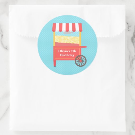 Carnival Popcorn Kids Birthday Party Stickers | Zazzle