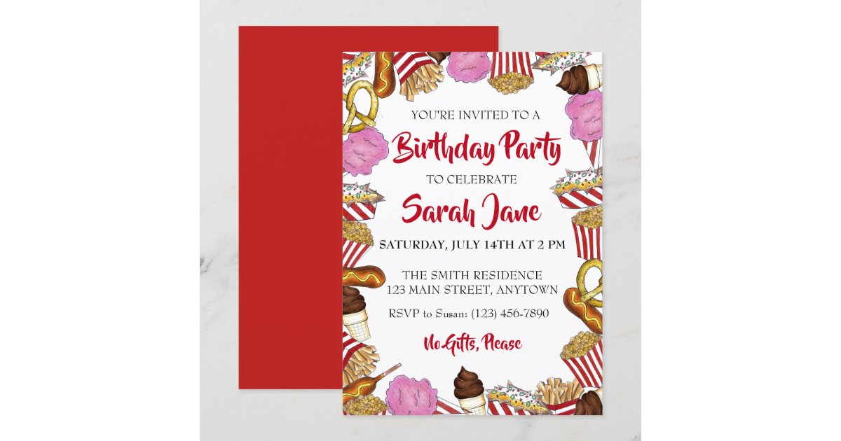 Carnival State Fair Foods Birthday Party Invitation | Zazzle