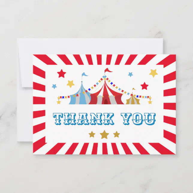 Carnival Theme Party Flat Thank You Card | Zazzle