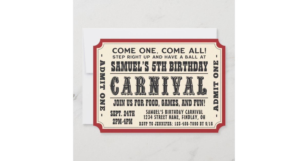 Carnival Ticket Admit One Birthday Party, Any Age Invitation | Zazzle