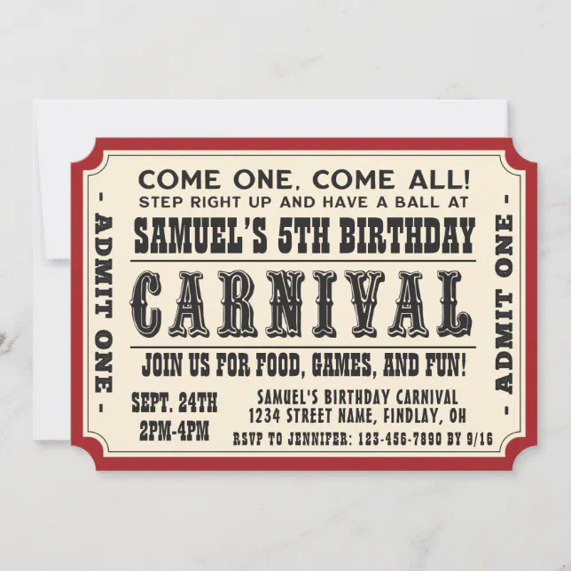Carnival Ticket Admit One Birthday Party, Any Age Invitation | Zazzle