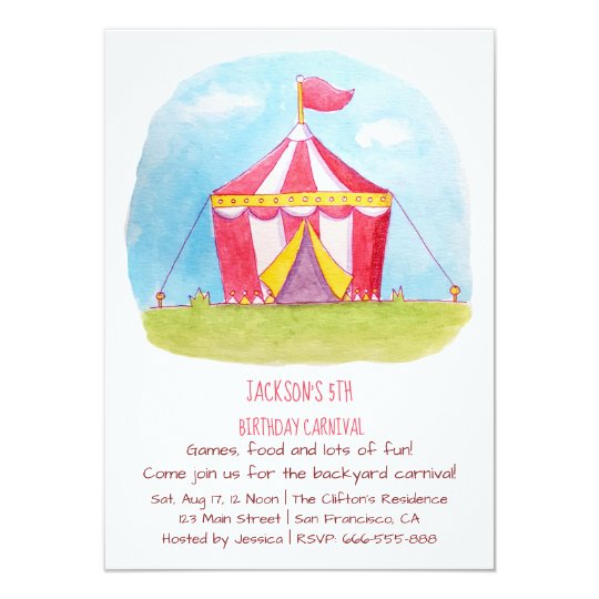 Carnival Watercolor Birthday Party Invitations | Zazzle.com
