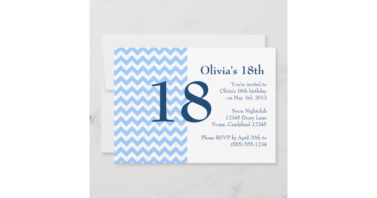 Carolina Blue and Navy Chevron Birthday Invitation | Zazzle