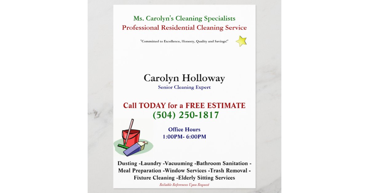 Carolyn Holloway Sample Flyer-Cleaning Services Flyer | Zazzle