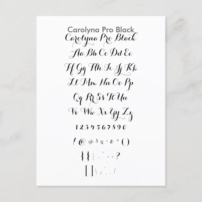 Carolyna Pro Black - Zazzle Font Sampler Sheet Postcard | Zazzle